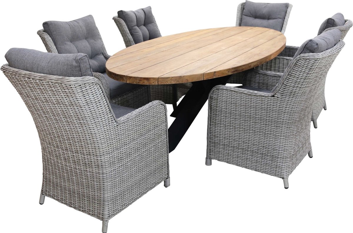 7 delige Tuinset 6 Dublin Tuinstoelen En Ovale Palu Tuintafel Teak