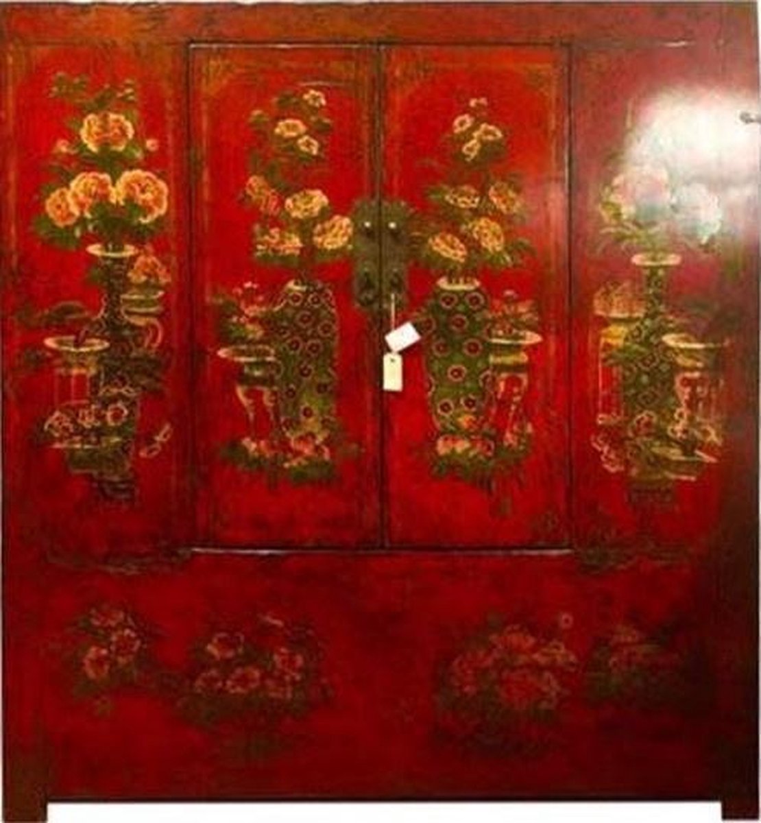 Fine Asianliving Antieke Chinese Tibetaanse Kast Handgeschilderd Rood ...