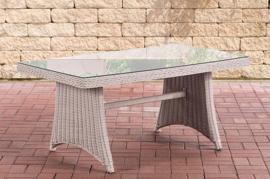Tuintafel rotan - Creme - Glazen blad - Wicker - Tuinmeubelen ...