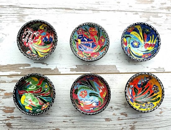 6x handgemaakte Turkse keramische Marokkaanse kommen set kleine ...