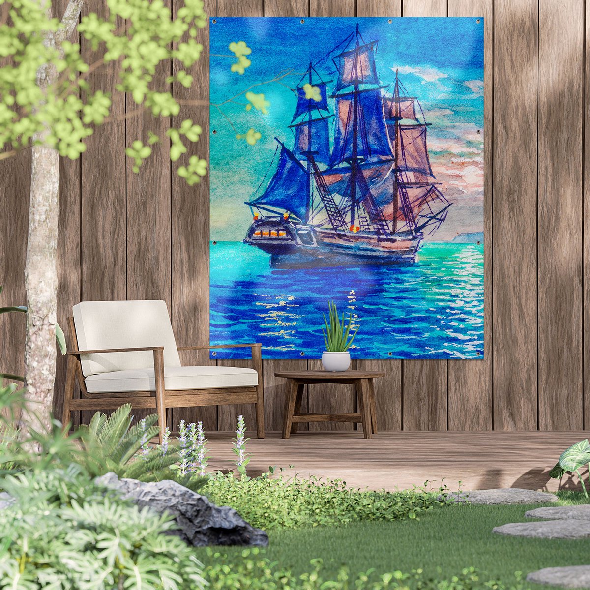 Gards Tuinposter Oude Piratenschip Zeilboot Getekend - 120x150 cm ...