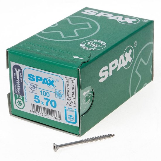 Spax Spaanplaatschroef RVS Torx 5.0 x 70 - 100 stuks | bol