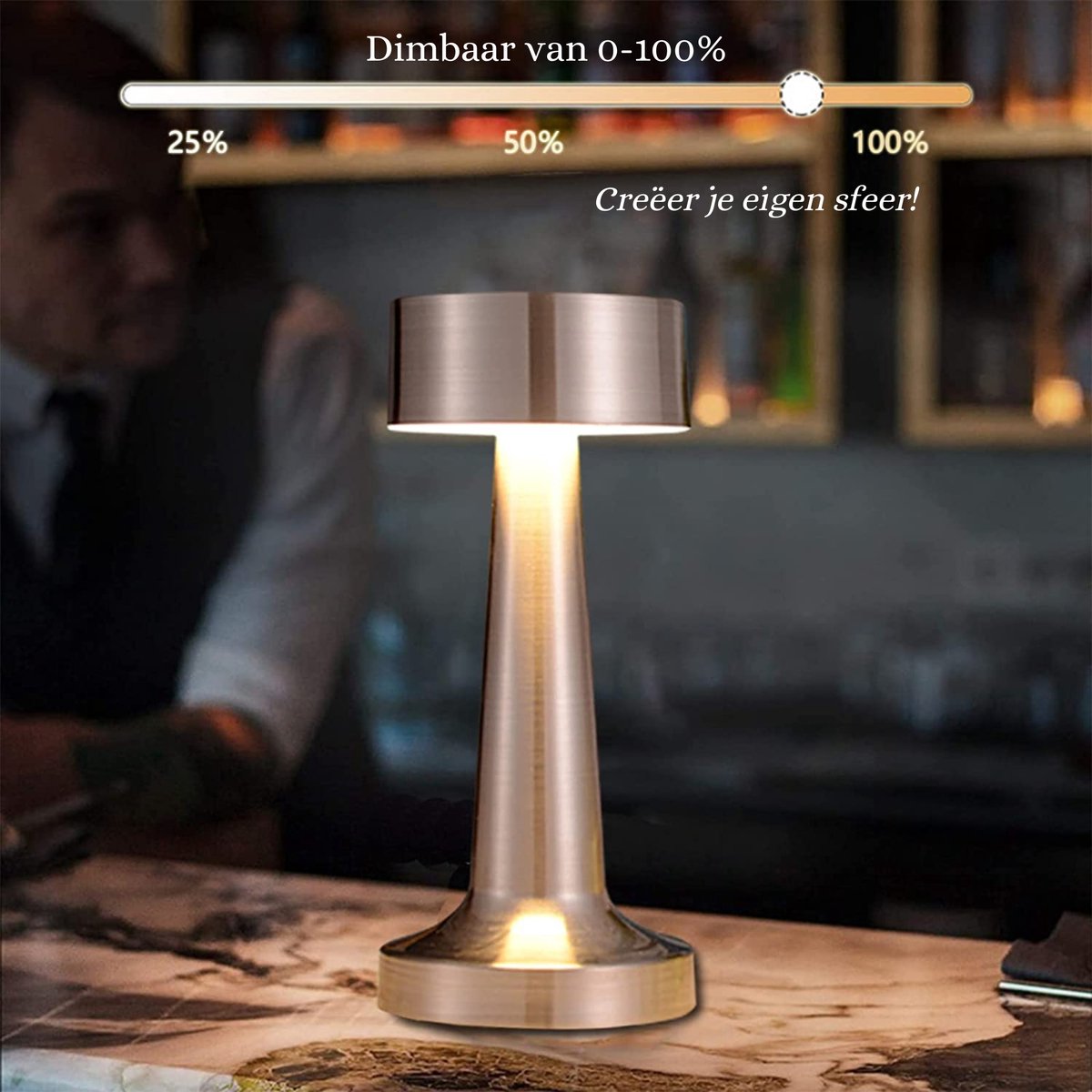 DreamGoods Oplaadbare Tafellamp – Draadloos – Oplaadbaar - Dimbaar – 3 ...