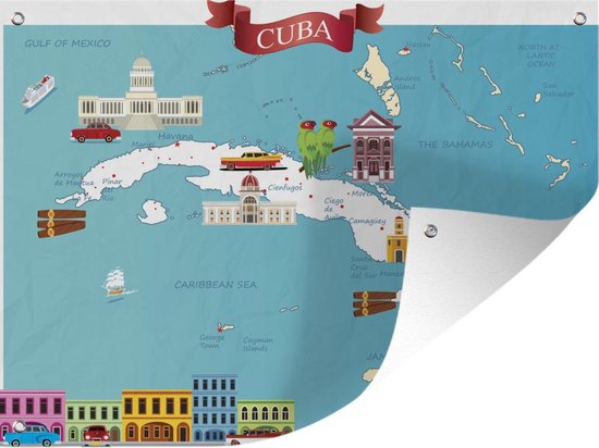 Muurdecoratie buiten Een illustratie van een cartoonkaart van Cuba ...