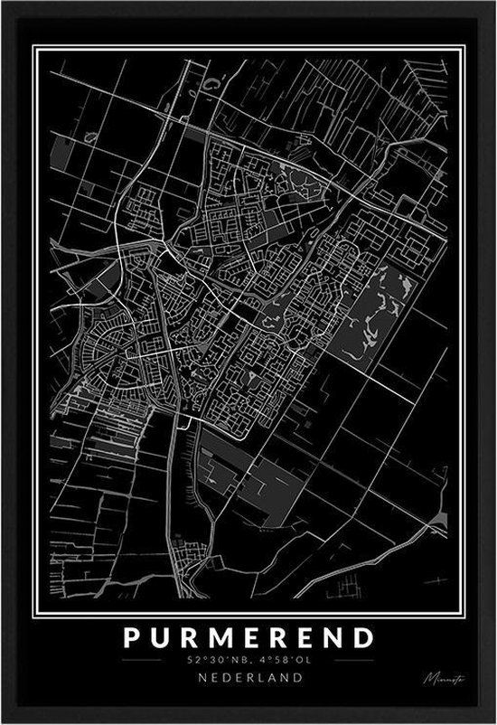 Poster Stad Purmerend - A2 - 42 x 59,4 cm - Inclusief lijst (Zwart ...