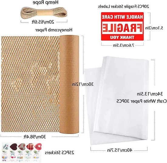 Honingraat papieren verpakking 30 cm x 30 m - Dempende wrap met ...