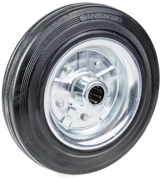 200mm 8" zwart rubberen wiel met geperst stalen centrum 200kg - Set van ...