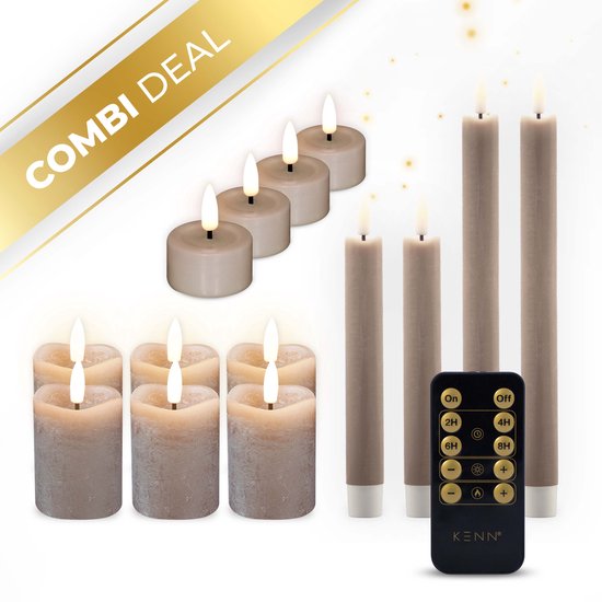 KENN® Complete Kaarsenbundel - 3D LED Kaarsen - Set van 14 - Taupe ...