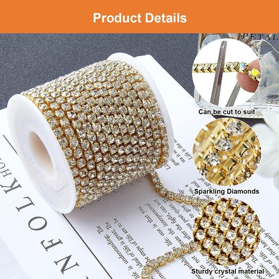 Rol Strass Trim Tape 10m×2 mm - Klauw Ketting Tape Om Op Te Naaien ...