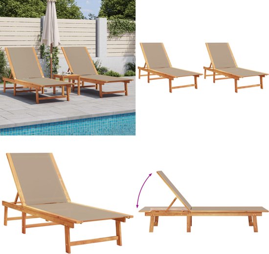 vidaXL Ligbedden 2 st massief acaciahout en textileen taupe - Ligbed ...