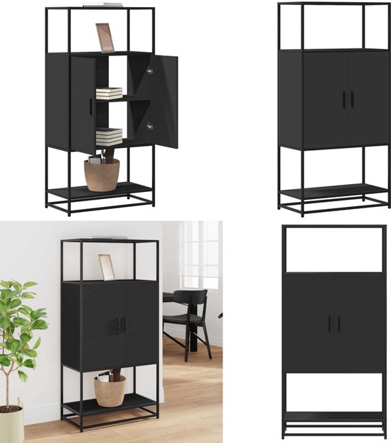 vidaXL Hoge kast 68x35x139 cm bewerkt hout en metaal zwart - Hoge Kast ...