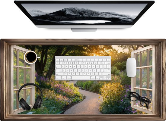 Bureau onderlegger 90x45 cm - Muismat Doorkijk - Bloemen - Natuur - Zon ...