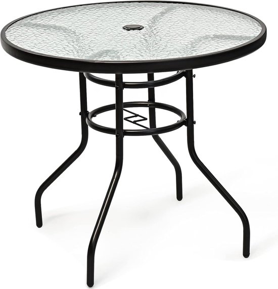 Ronde Tuintafel met Metalen Frame en Glas - 80 cm Diameter ...