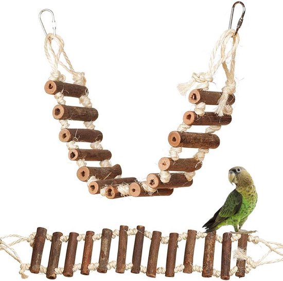 Natuurlijke Touw Hout Ladder Vogel Schommel Speelgoed - Klimbrug voor Dwergpapegaaien,... | bol