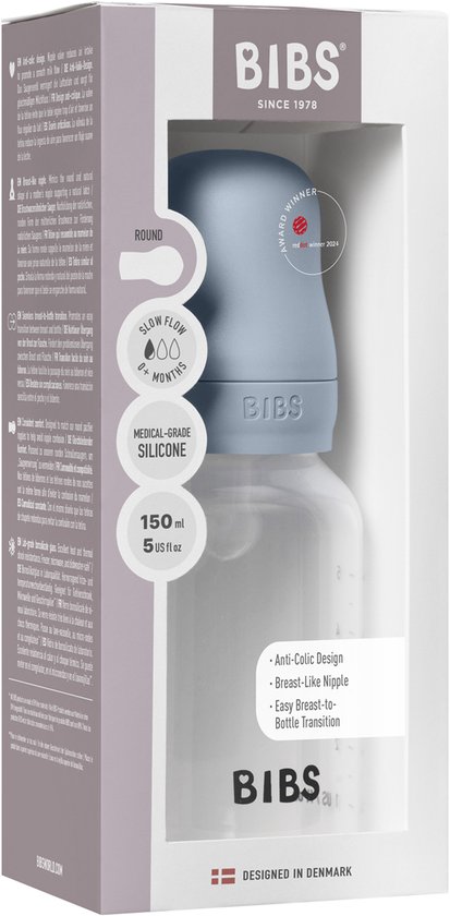 Bibs Fles - Slow Flow - 150 ml - Silicone - Baby Blue | bol