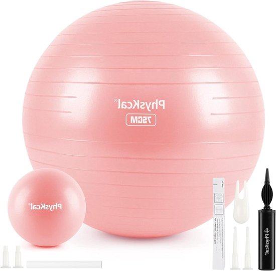 Roze dikke gymnastiekbal en pilatesbalset - 75 cm anti-burst zitbal en ...
