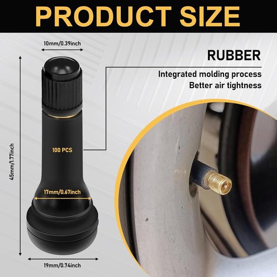 Rubberen TR413 autoventiel zwart - Universeel snap-in ventiel met aluminium - Voor... | bol