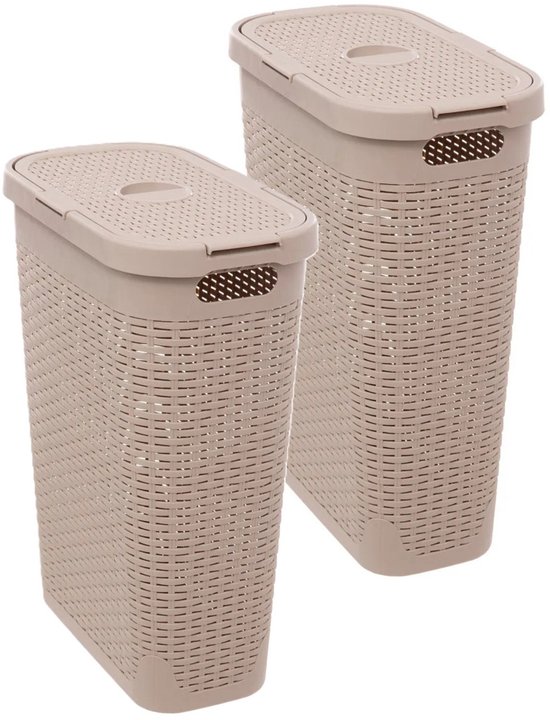 5Five Smalle Wasmand met deksel Rotan - 2x - beige - gevlochten ...