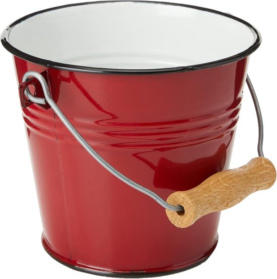 Utility emmer 1,5 l in rood - Geëmailleerd staal met houten handvat | bol