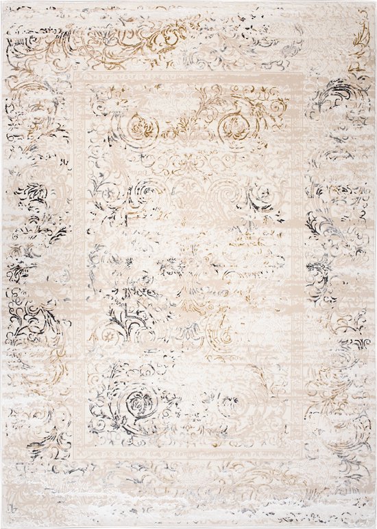 Tapiso Hera Vloerkleed Beige Woonkamer Bloemen Gezaagd Tapijt Maat ...