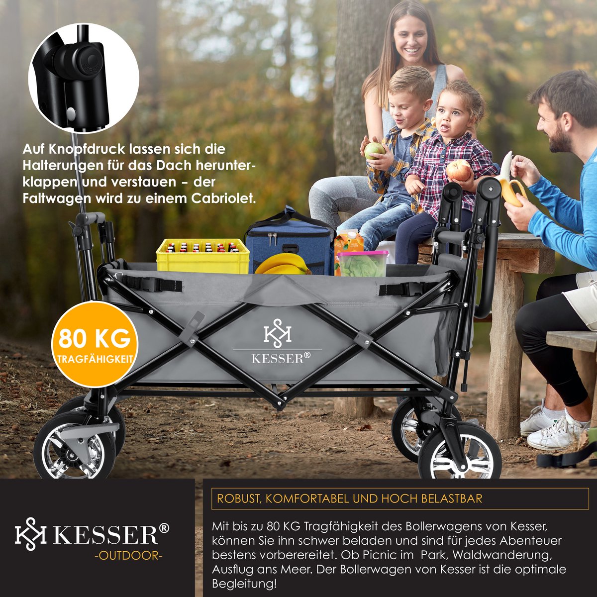 KESSER® Bolderkar opvouwbaar Bolderwagen GT9000 met dak Strandkar ...