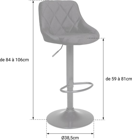 Grijs fluwelen barkruk ROBIN | bol