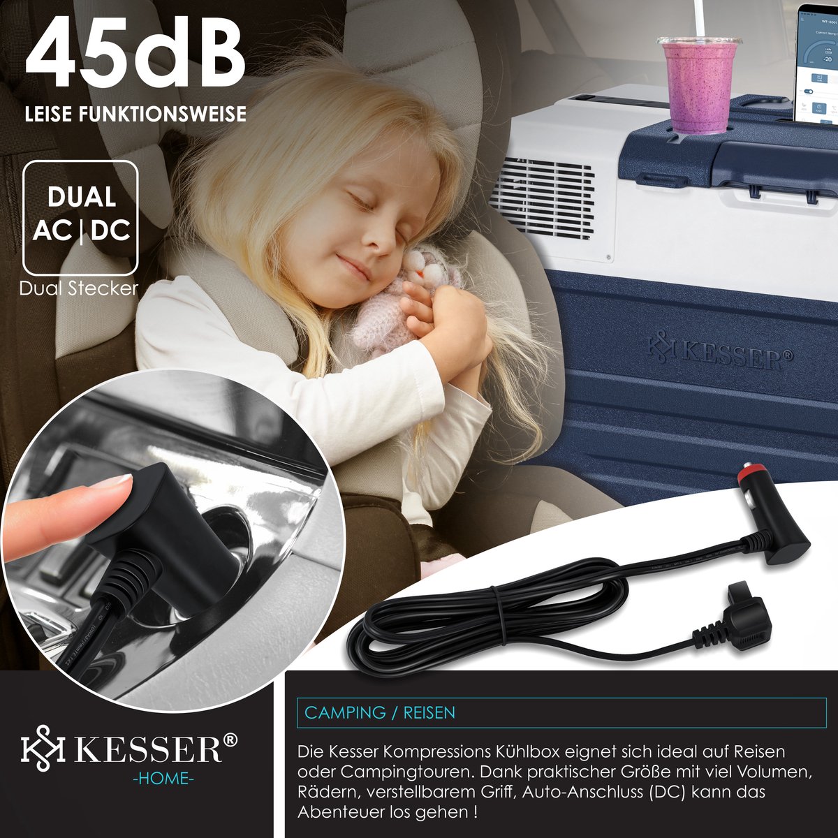 KESSER® Compressor Koelbox Elektrische Frigobox, met APP-bediening USB ...