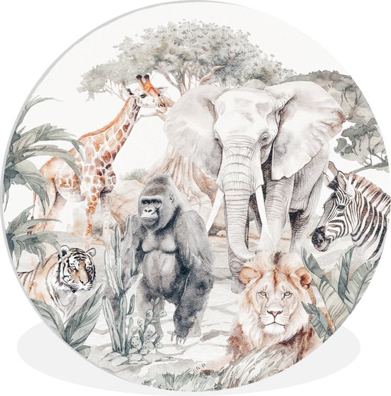 WallCircle - Wandcirkel - Dieren - Jungle - Waterverf - Kinderkamer - Kinderen - Rond... | bol.com