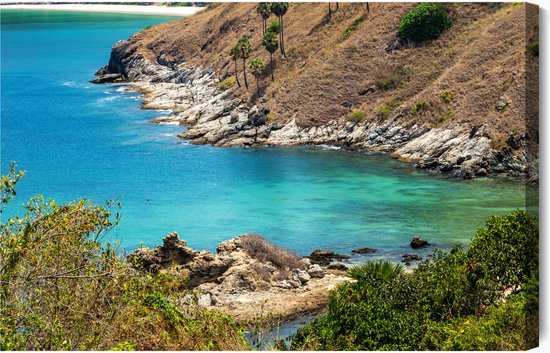 Schilderijkoning - Canvas Schilderij Azuurblauwe Zee En Kust - 30 x 20 cm | bol