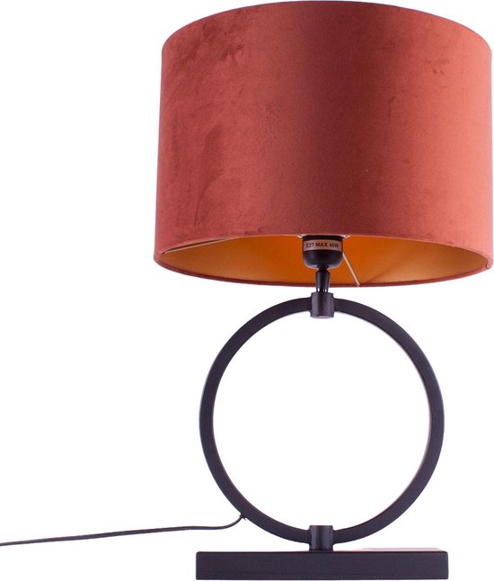Tafellamp ring met velours kap Davon | 1 lichts | goud / zwart / roest ...