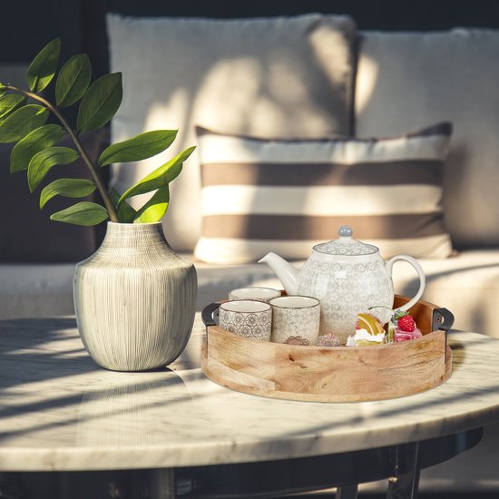 Relaxdays houten dienblad - serveerblad met rand - rond - koffie & thee ...