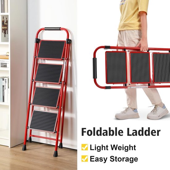 Trapladder, vouwladder met antislip en breed pedaal, kleine ladder met ...