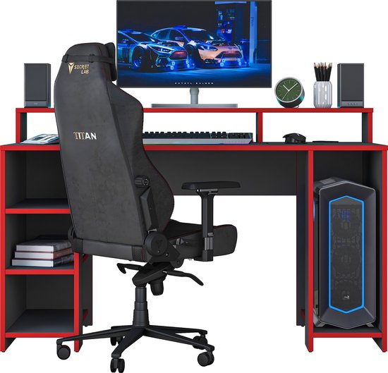 Gaming Computer Bureau Antrasiet Rood met Led | bol