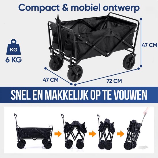 Bolderkar - Opvouwbaar - Draaibare wielen - 2 Standen - 70KG ...