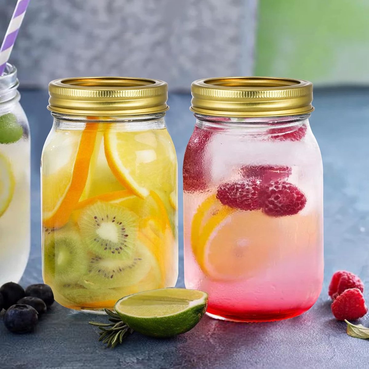 pakket van 12 Mason-potten van 450 ml met normale deksels en banden ...