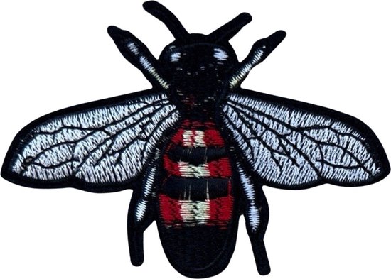 Bij Bijen Insect Strijk Embleem Patch Wit Rood Zwart 9.3 cm / 6 cm ...