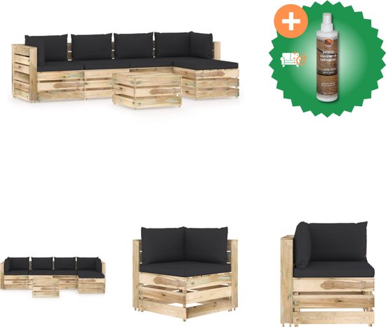 vidaXL Loungeset Pallet - Hoekbank - Middenbank - Tafel - Zwart Kussen ...