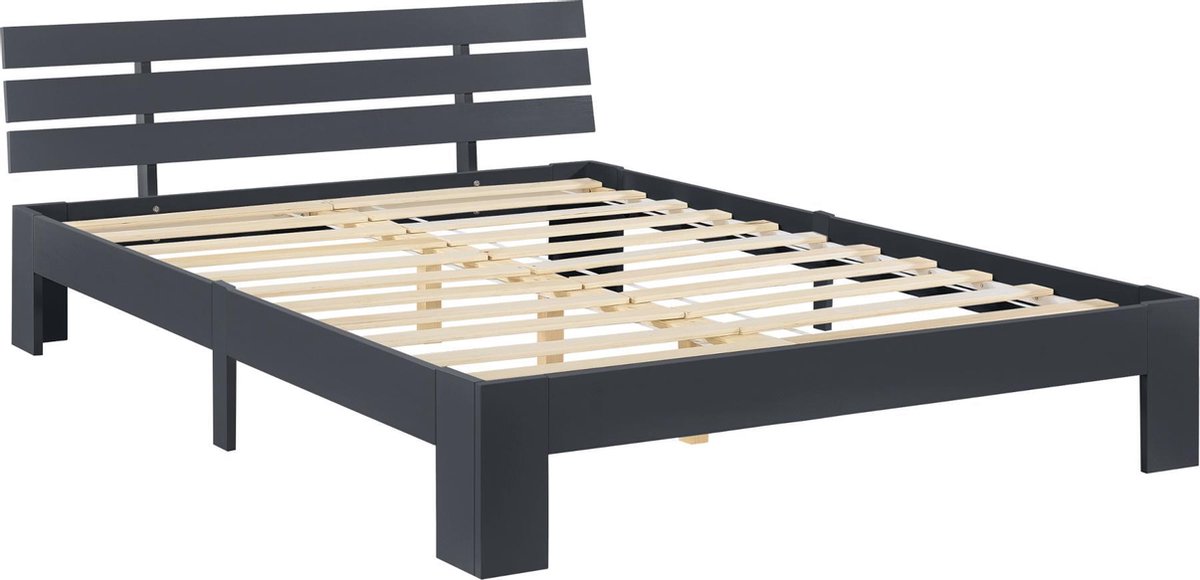 Houten bed Nivala grenen met bedbodem 160x200 donkergrijs | bol.com