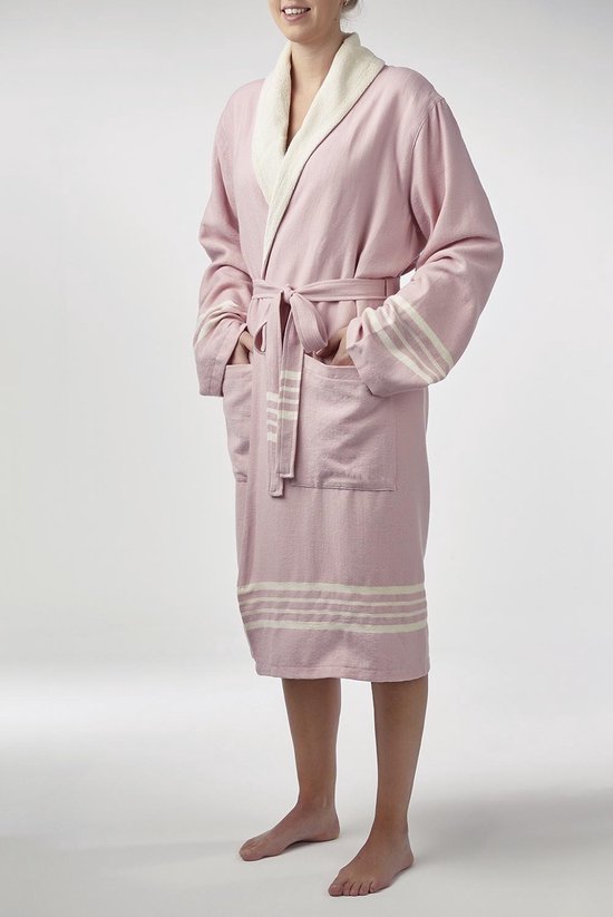 Gevoerde Hamam Badjas Krem Sultan Rose Pink - M - Hotelkwaliteit ...