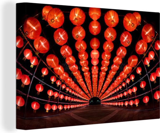Canvas Schilderij Rode lantaarns - 90x60 cm - Wanddecoratie | bol