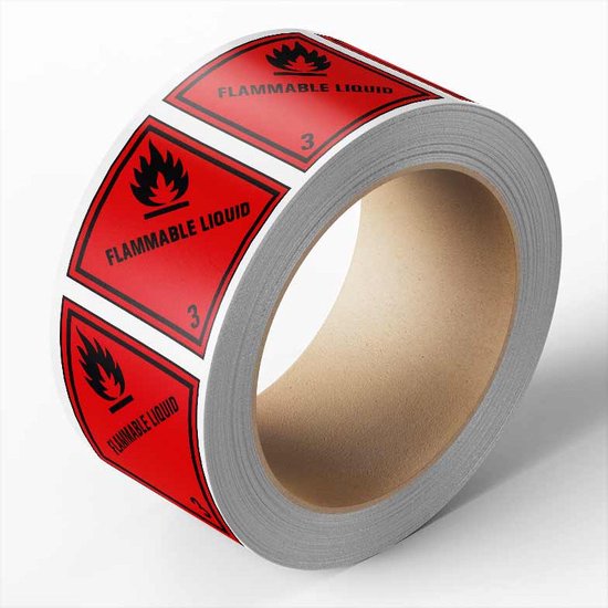 ADR sticker klasse 3 met tekst, zeewaterbestendig op rol 100 x 100 mm | bol
