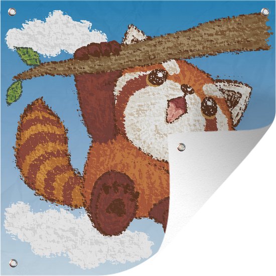 Tuindoek tekening van een rode panda aan een tak - 100x100 cm | bol.com