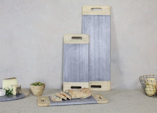 Marmeren Serveerplank - BWARI - Mangohout & Grijs Marmer - Large (1.5 x ...