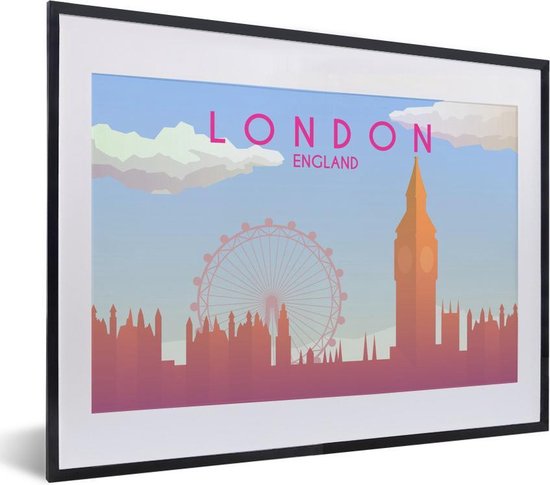Fotolijst incl. Poster - tekening van de skyline van Londen, Engeland ...