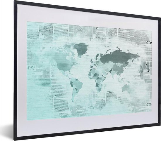 Fotolijst incl. Poster - Wereldkaart - Krant - Blauw - 40x30 cm ... Fotolijst incl. Poster - Wereldkaart - Krant - Blauw - 40x30 cm ...