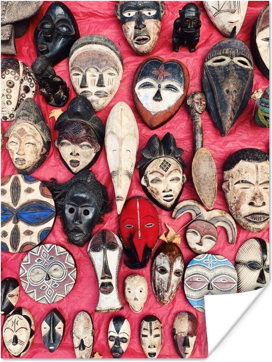 Poster Traditionele Afrikaanse maskers op de vlooienmarkt - 30x40 cm ...