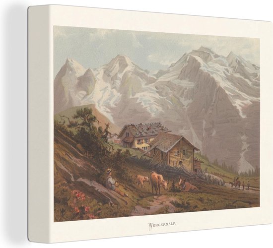 Canvas Schilderij Een antieke illustratie van de Eiger in de Zwitserse ...