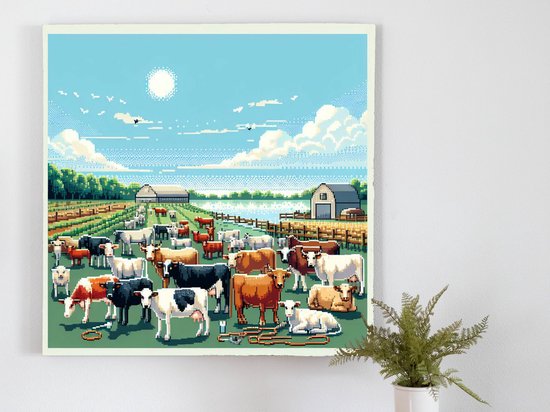 Pixel art vee schilderij | Vee-tastic Pixels: Een meesterwerk van ...