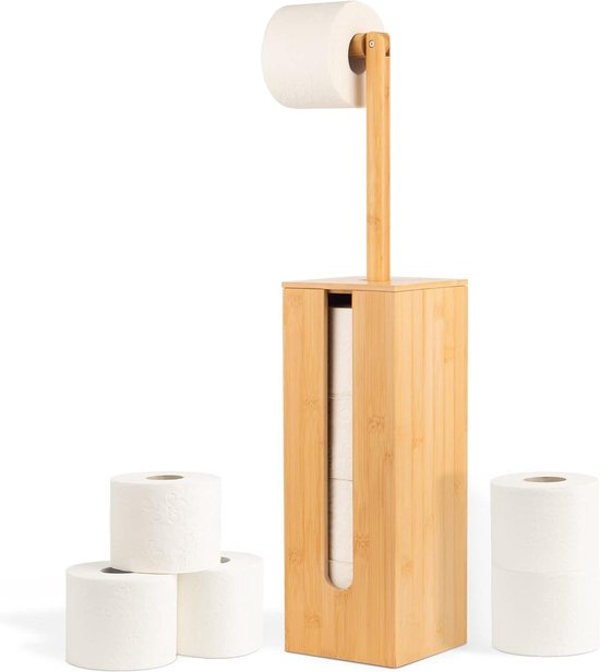 Staande toiletpapierhouder van bamboe met opbergvak - wc-rolhouder | bol