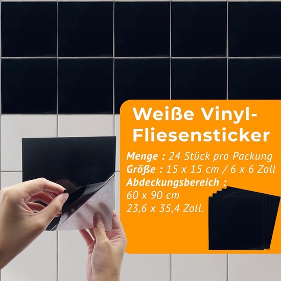 Tile Stickers for Splash Guard Self-Adhesive Tiles Kitchen - Black - 50 ...